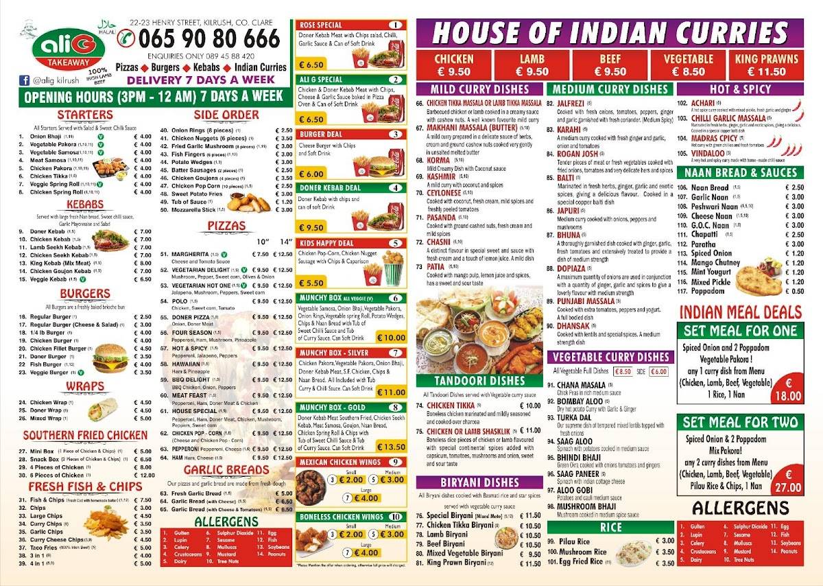 Menu at ALI G RESTAURANT, Kilrush