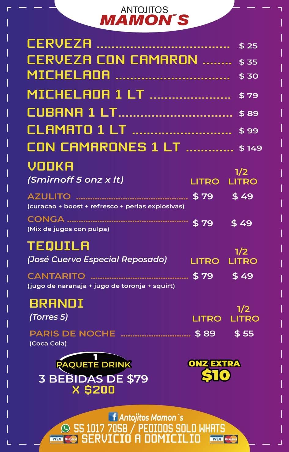 Carta del restaurante ANTOJITOS MAMON´S, Ciudad del México