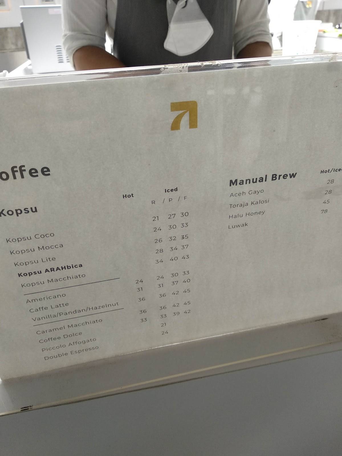 Carta del café ARAH Coffee Pandawa, Sendangadi