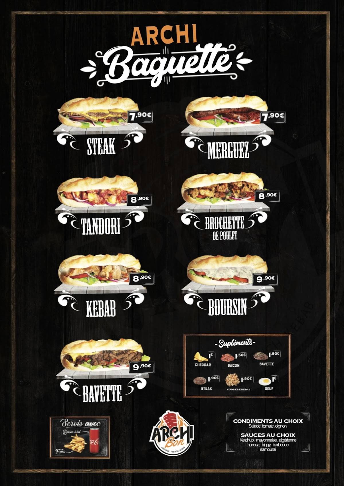 Menu au ARCHI BON - Original French Kebab restaurant, Louvres
