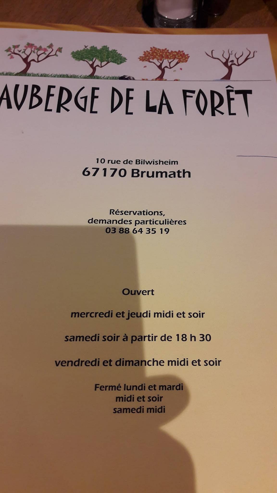 Menu at AUBERGE DE LA FORET restaurant, Brumath, 10 Rte de Bilwisheim