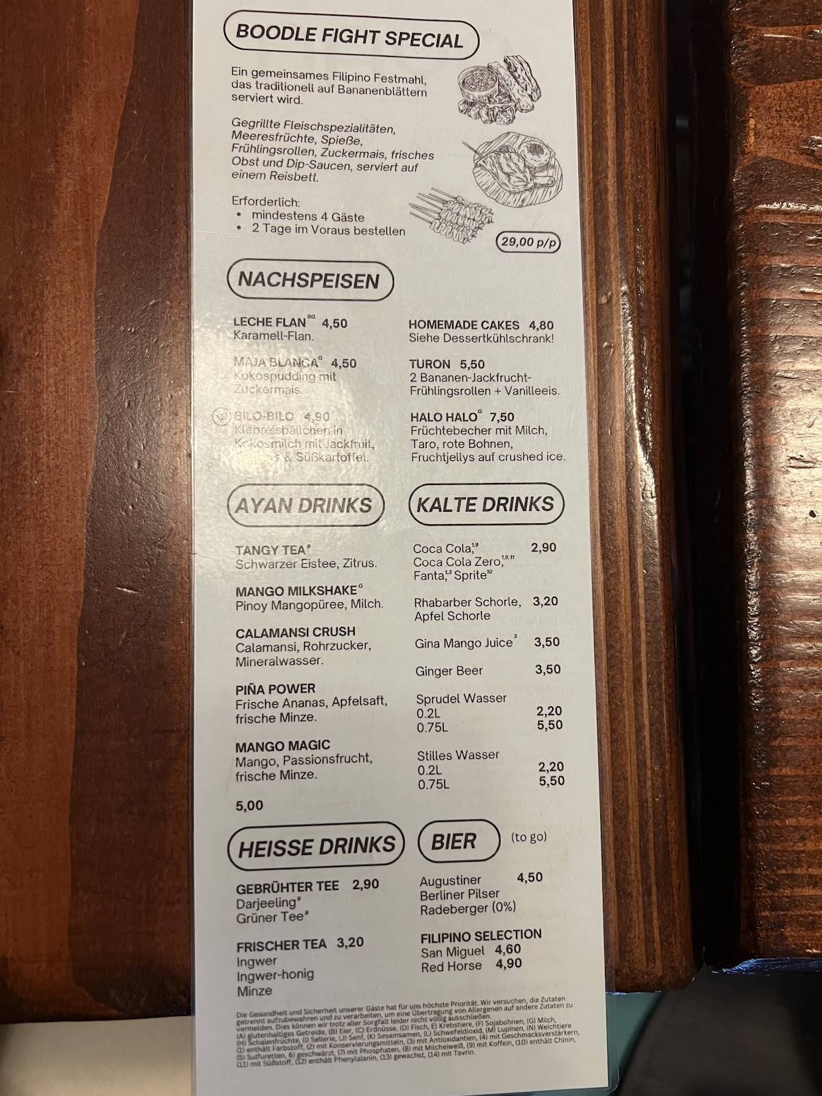Speisekarte von AYAN filipino streetfood restaurant, Berlin
