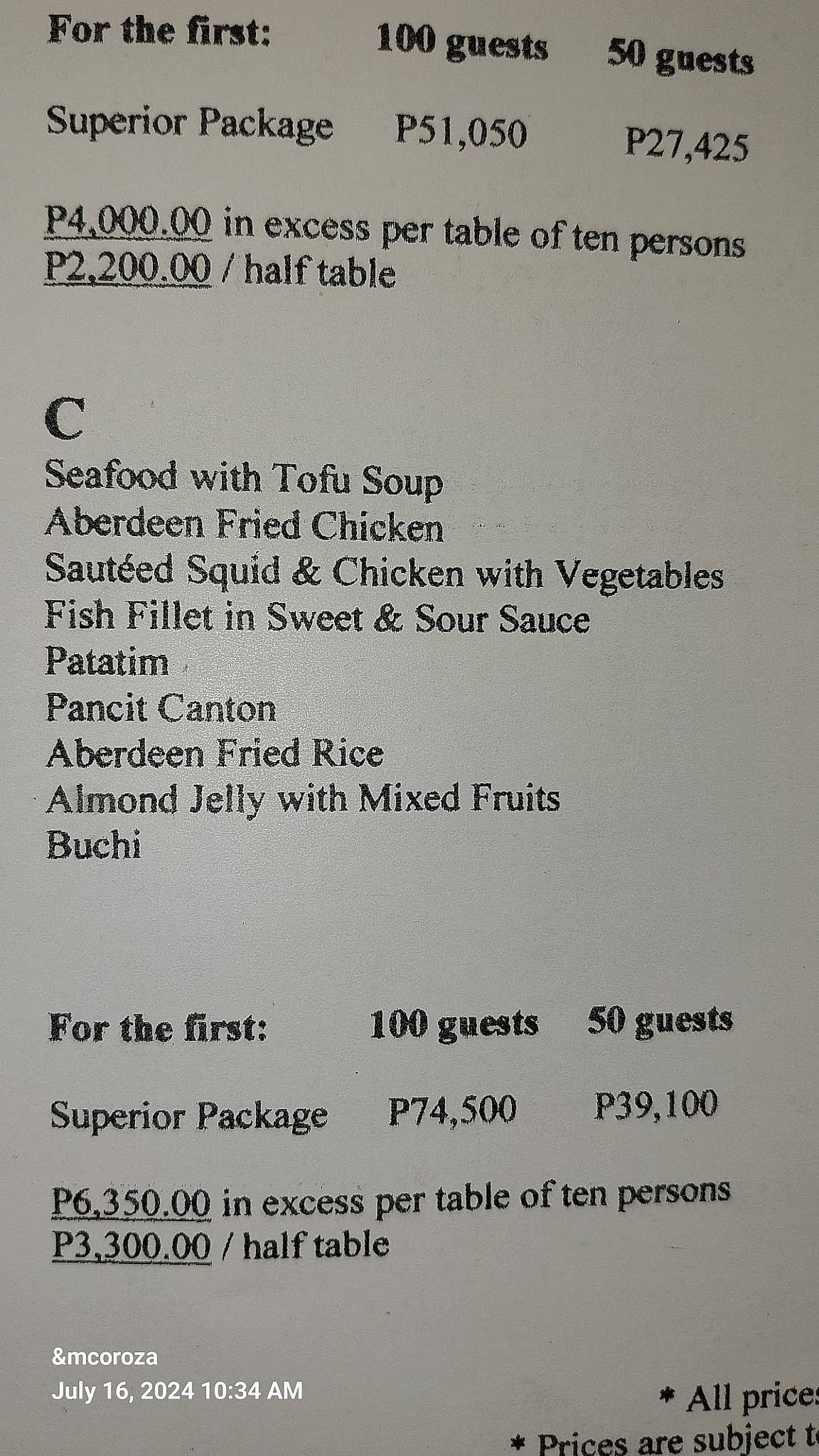 Menu at Aberdeen Court restaurant, Quezon City, Quezon Ave