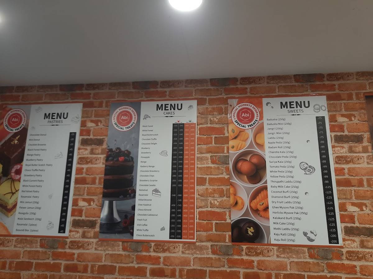 Menu at Abi Sweets, Chennai