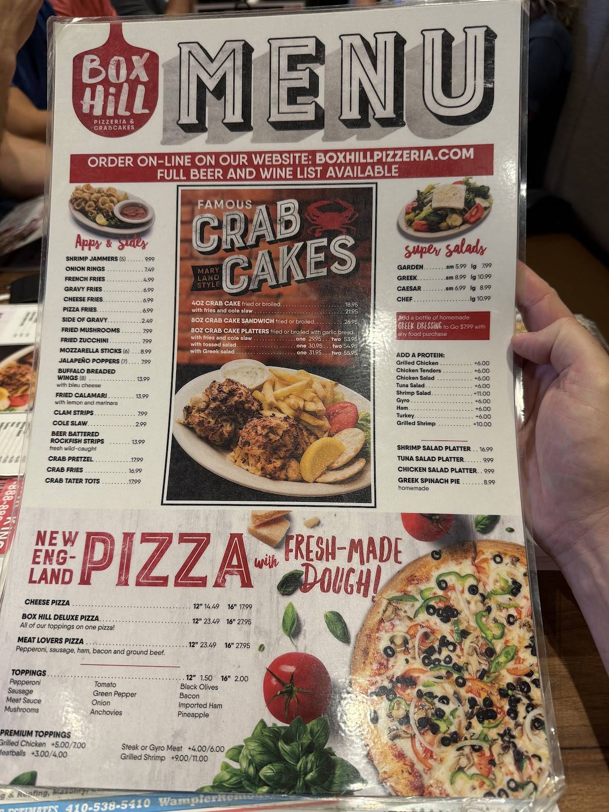 Menu at Box Hill Pizzeria and Crab Cakes, Abingdon