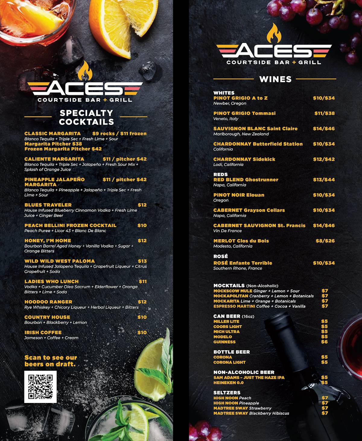 Menu at Aces Pickleball Bar + Grill, Norwood