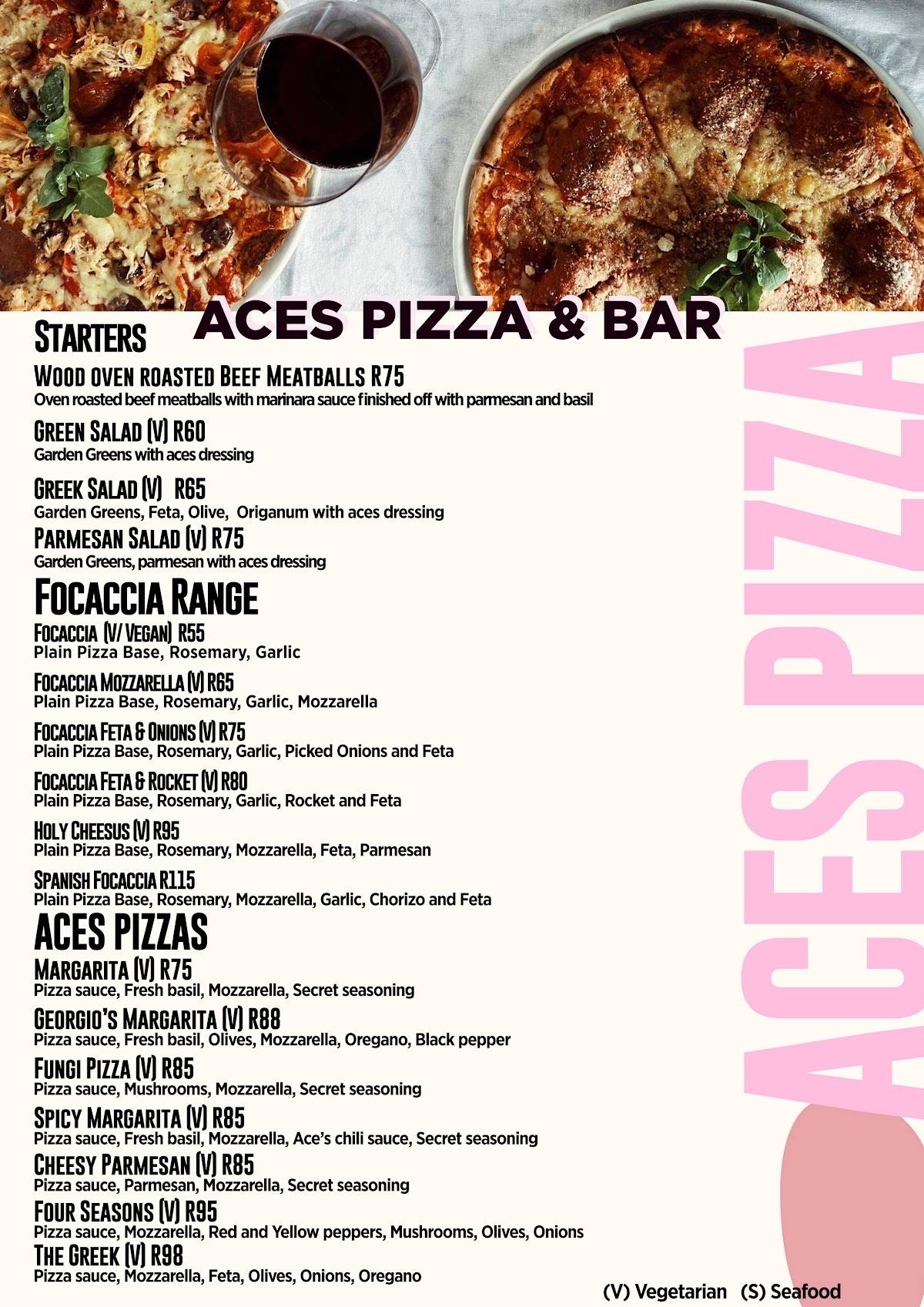 Menu at Aces Pizza and Bar, Durban