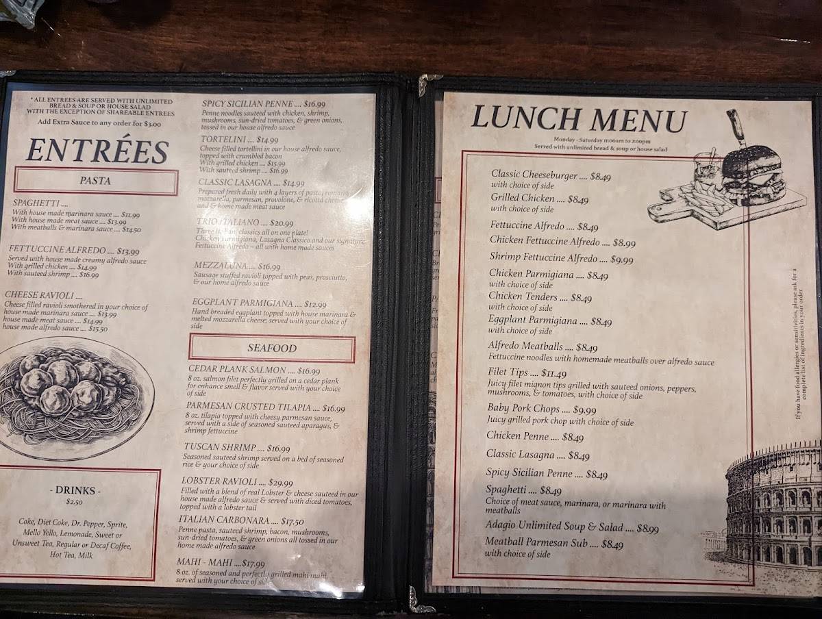 Menu at Adagio pasta and grill restaurant, Mayfield