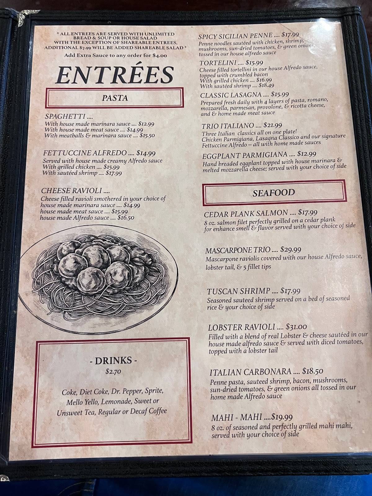 Menu at Adagio pasta and grill restaurant, Mayfield