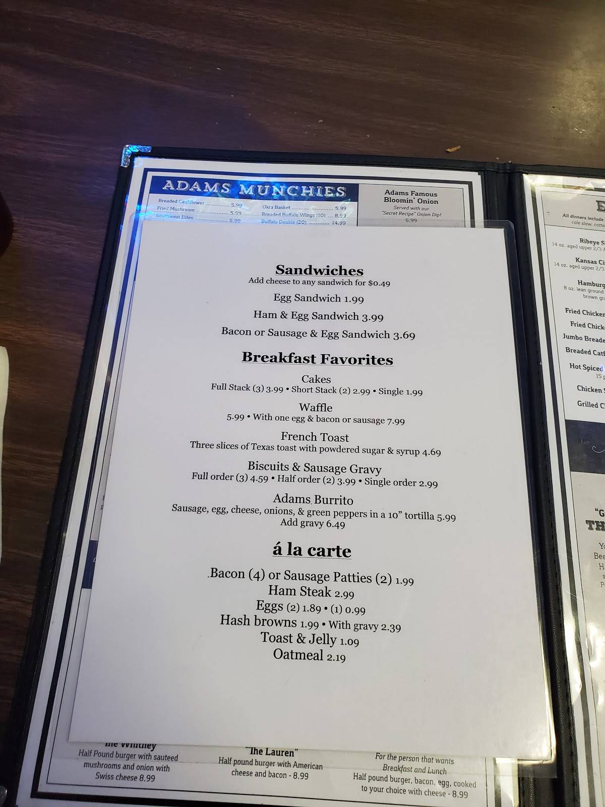 Menu at Adams Bar & Grill, Saint Joseph