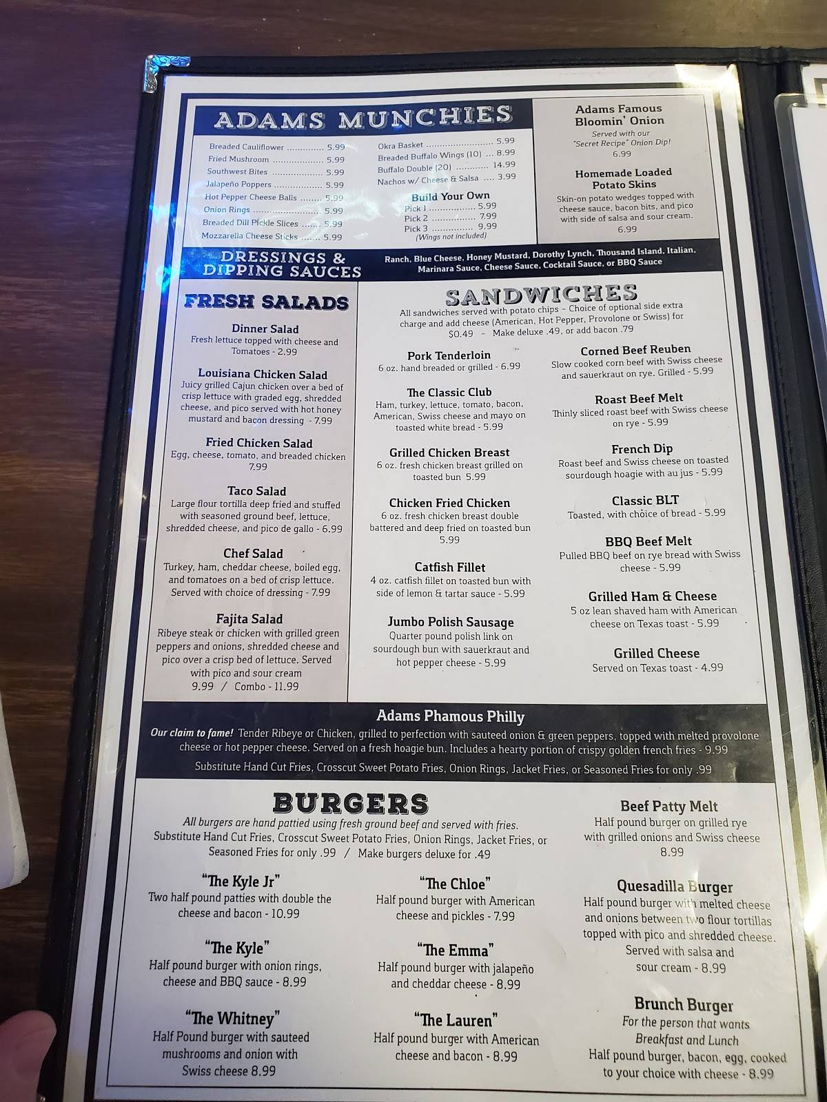 Menu at Adams Bar & Grill, Saint Joseph