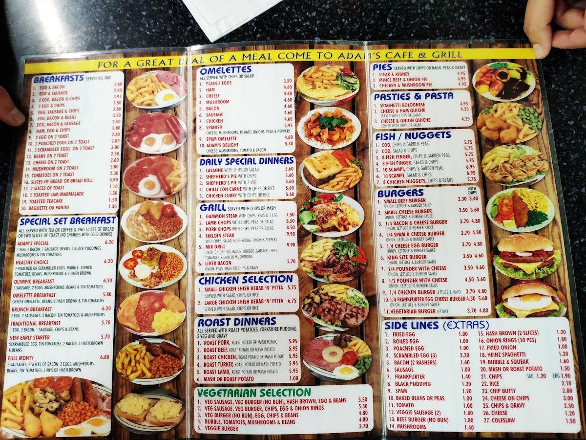 Menu at Adams Cafe & Restaurant, South Elmsall