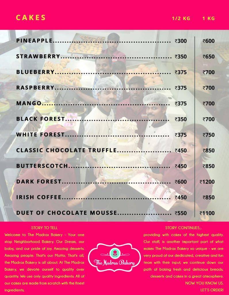Menu at Adyar Bakery, Chennai, 35G8+R36
