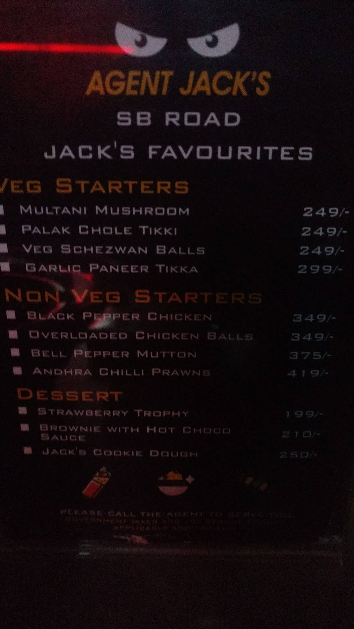 Menu at Agent Jack's (SB Road), Pune, GRMG+P58 Laxmi