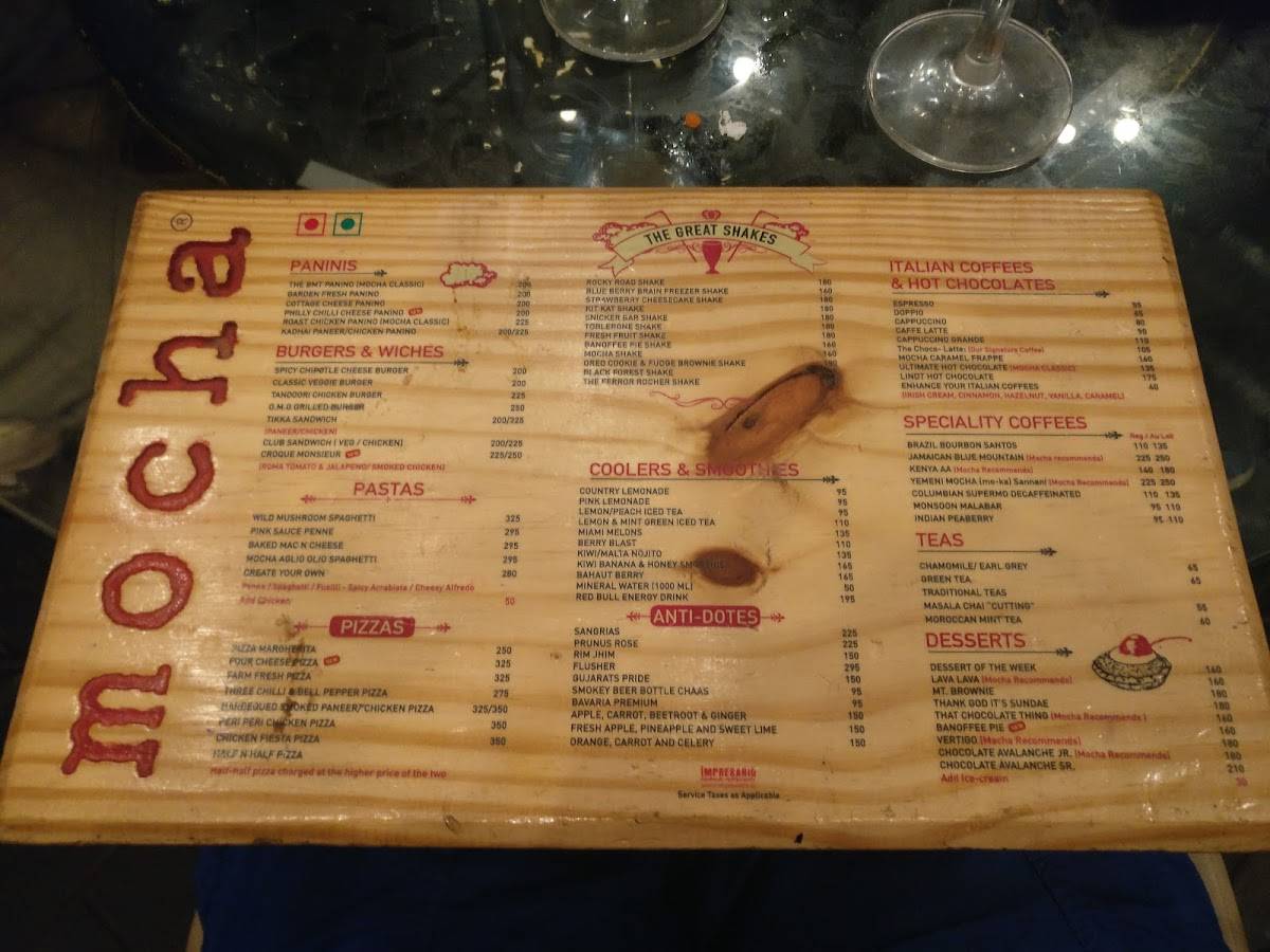 Menu at Mocha Bodakdev, Ahmedabad, Ground Floor