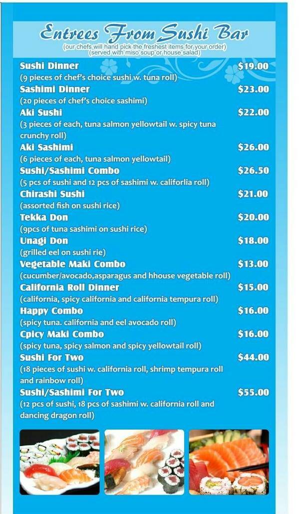 Menu at Aki Japanese Steakhouse and Sushi Bar, Altoona
