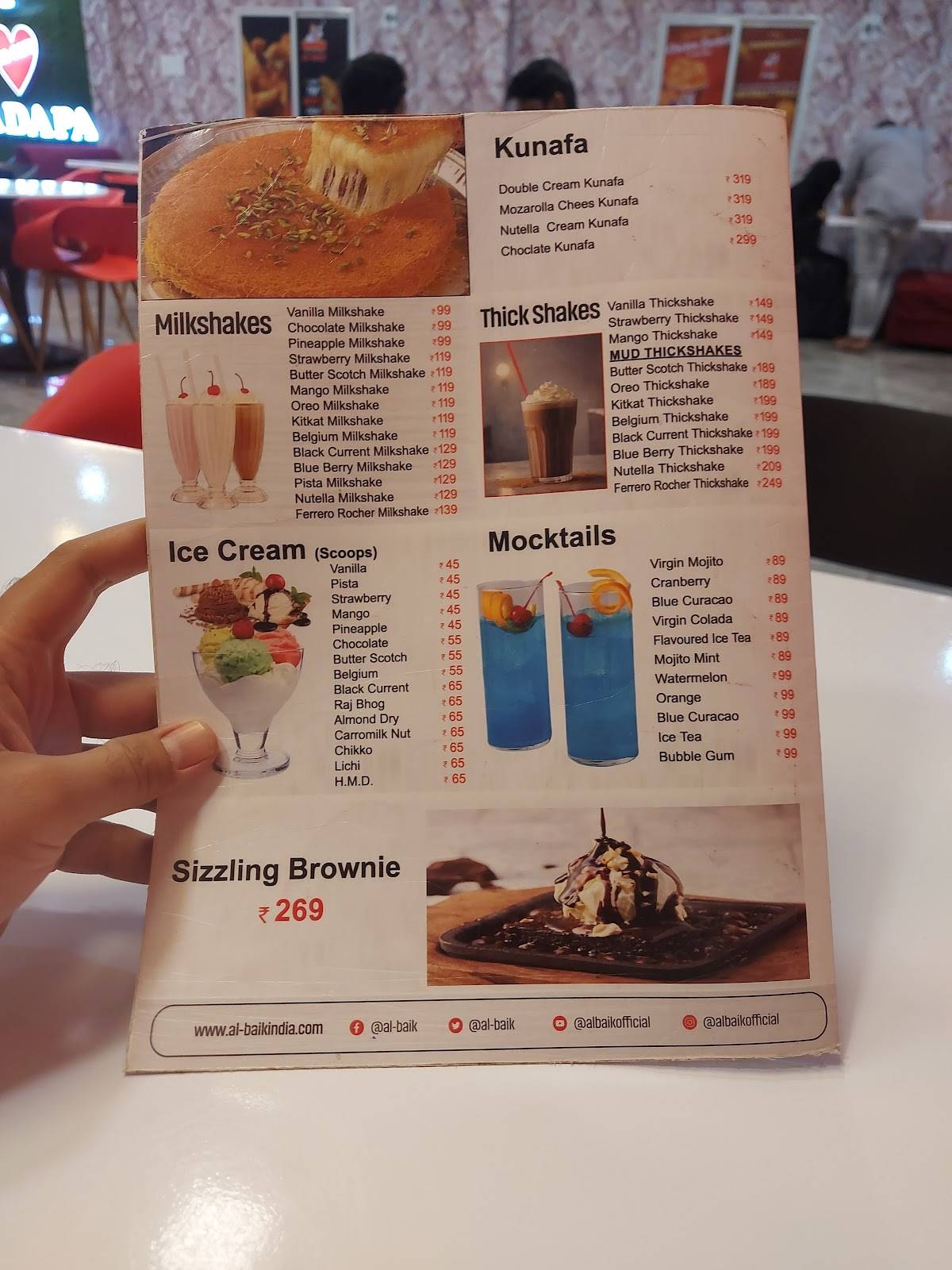 Menu at Al-Baik, Kadapa