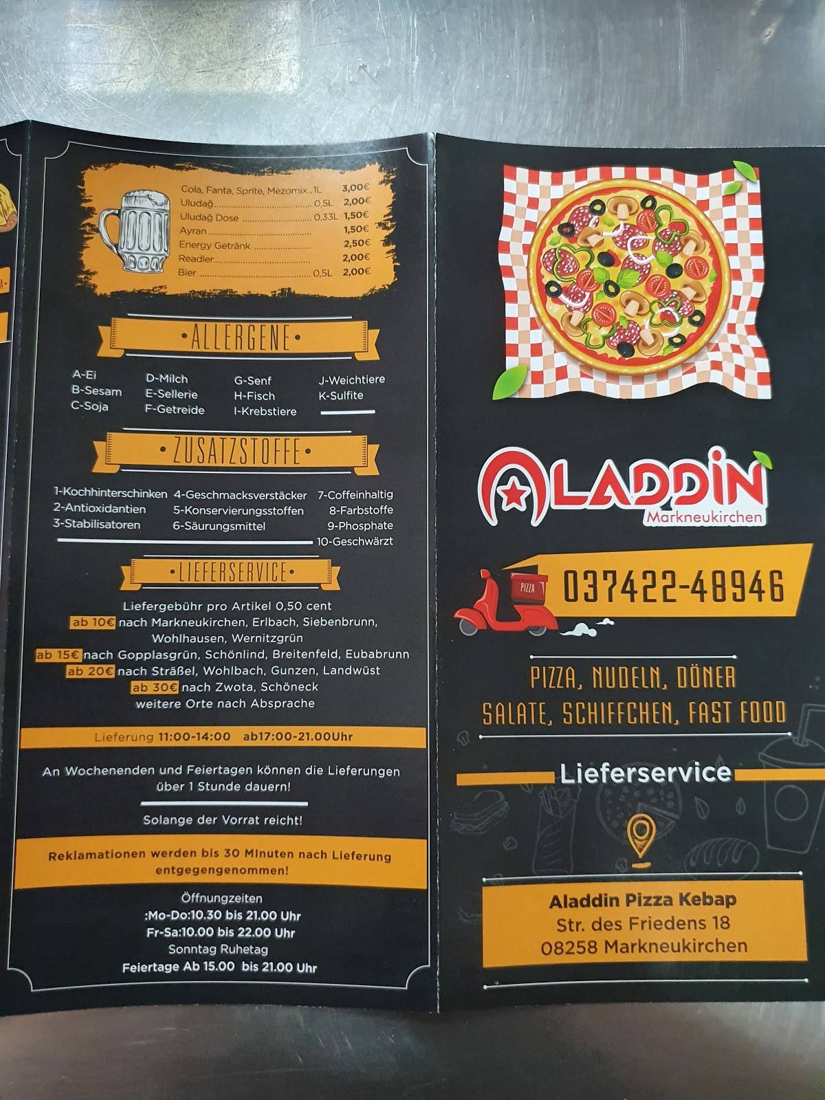 Speisekarte von Aladdin - Pizza & Kebab, Markneukirchen