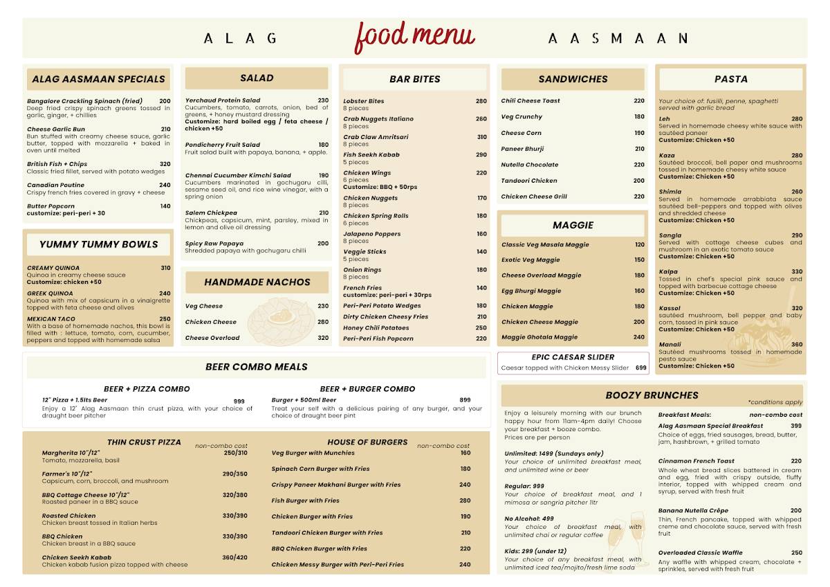 Menu at Alag Aasmaan-The Travel Cafe & Bar., Pune