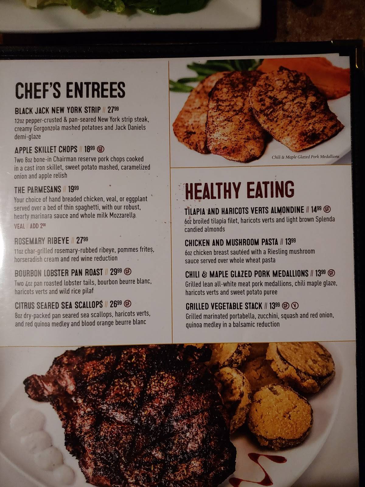 Menu at Alex's Place steakhouse, Batavia
