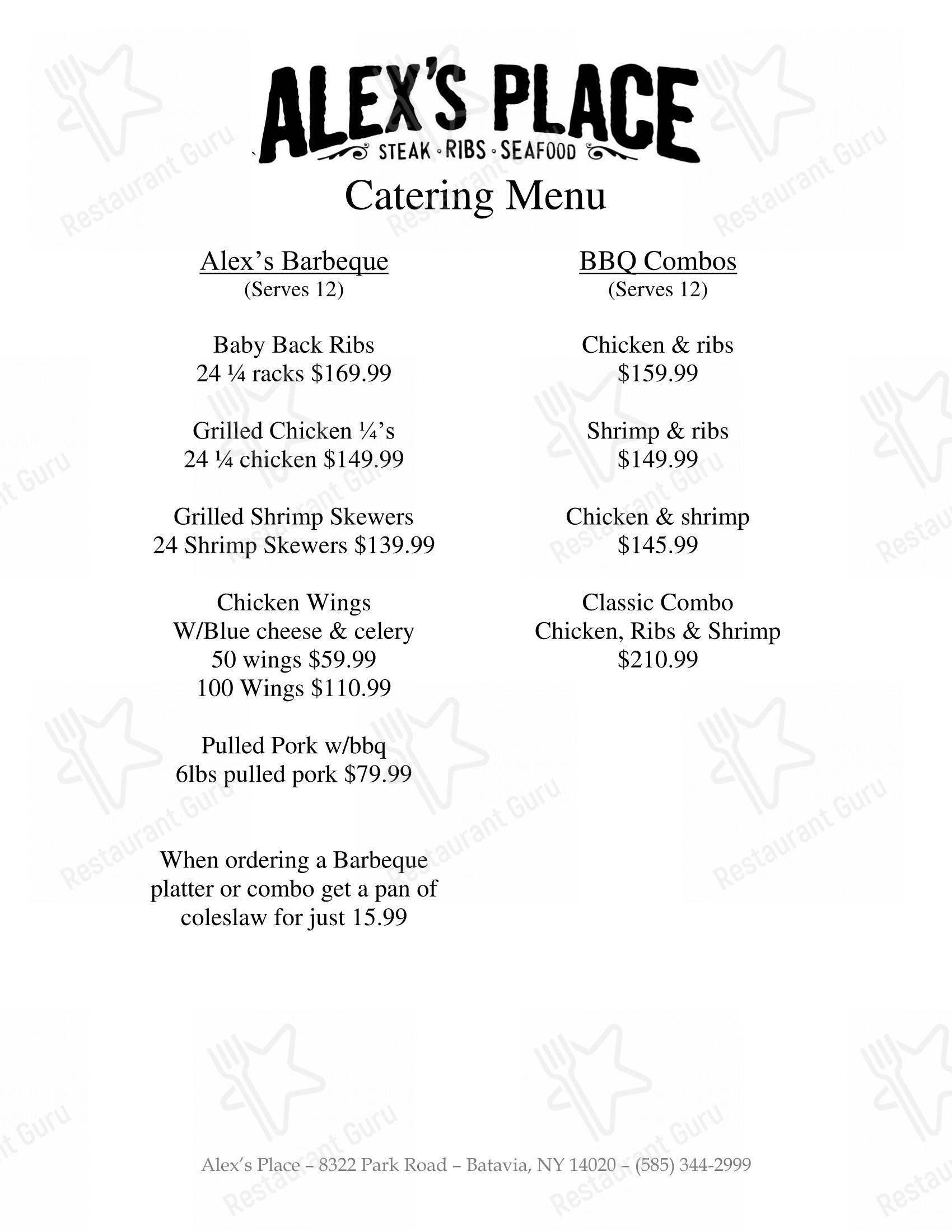 Menu at Alex's Place steakhouse, Batavia