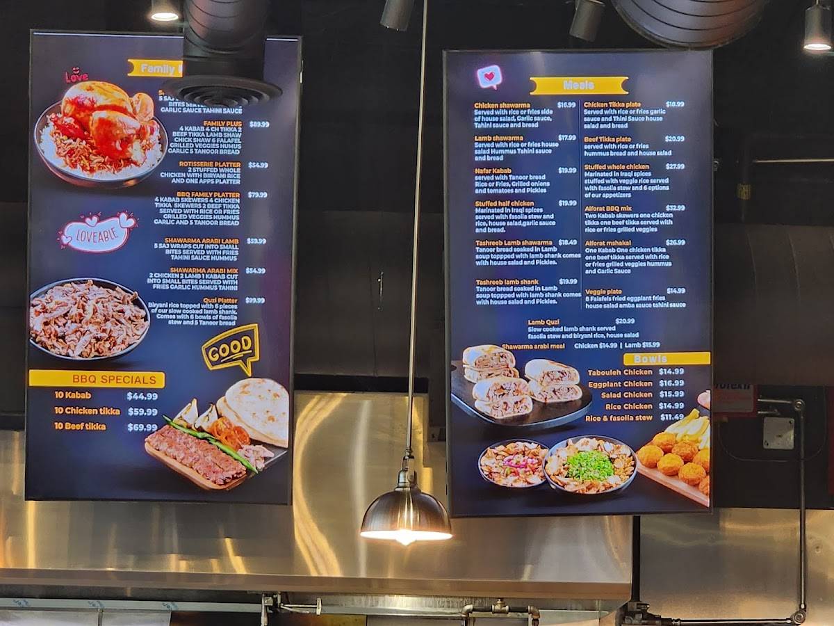 Menu at Alforat Iraqi Street Food restaurant, Mississauga