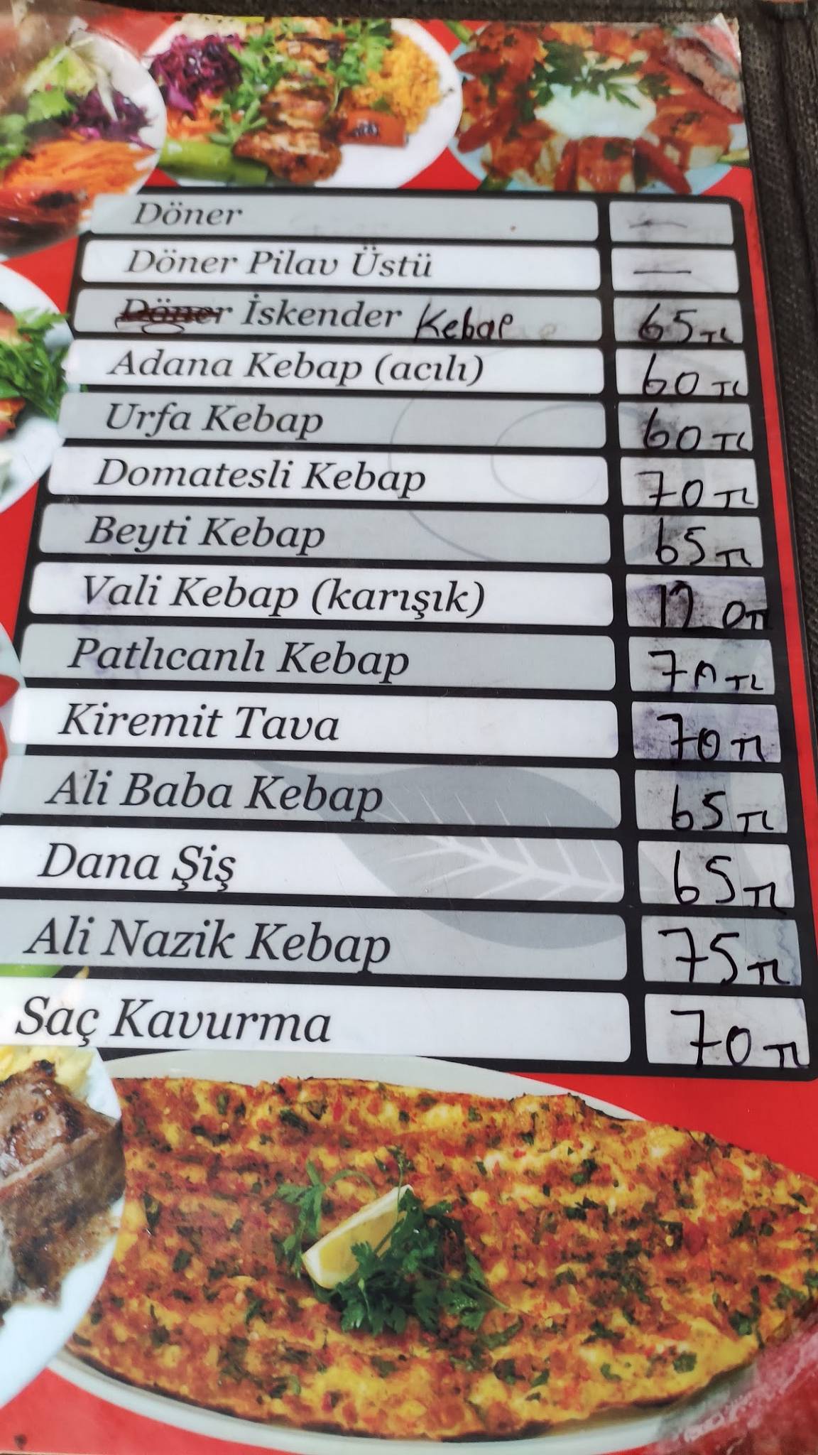 Menu at Ali Baba Kebap Lahmacun, Muratlı