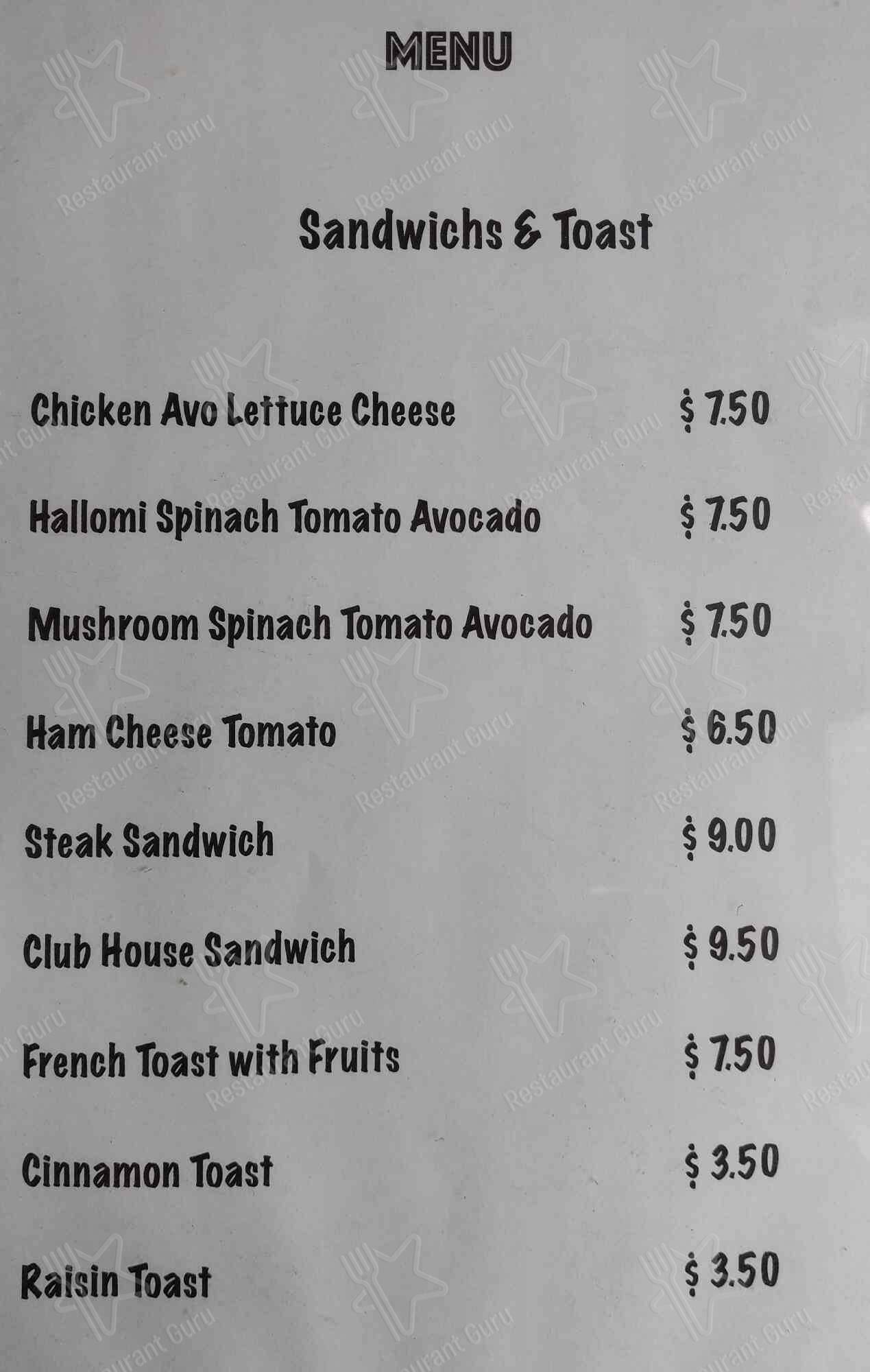 Menu at The Coffee House Allawah, Allawah