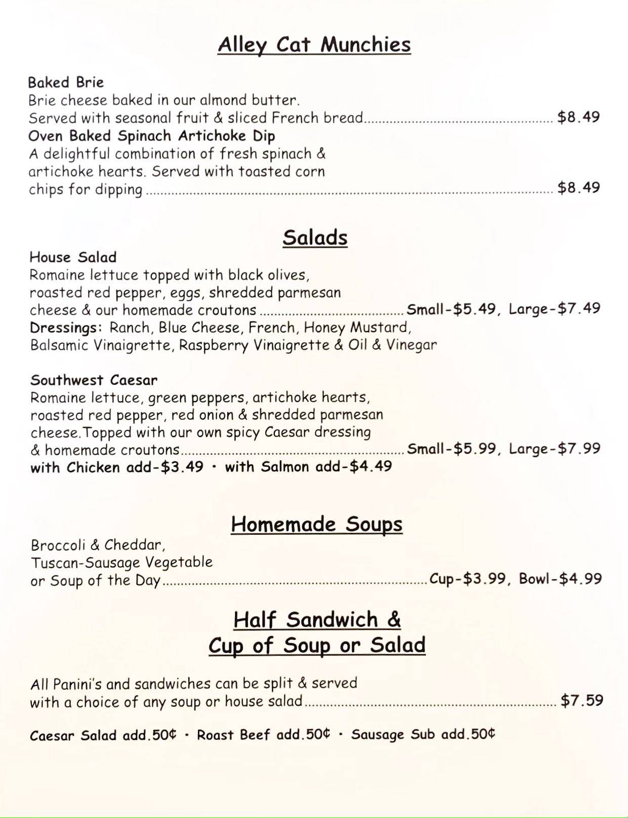 Menu at Alley Cat Cafe & Catering, Louisville