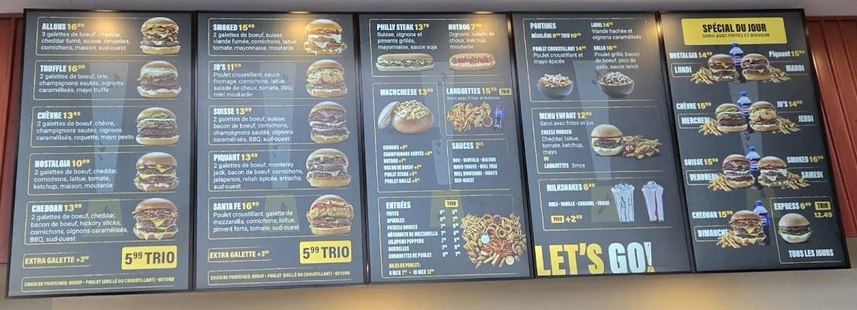 Menu au Allons burger Montreal - Centre Ville - Downtown - De ...