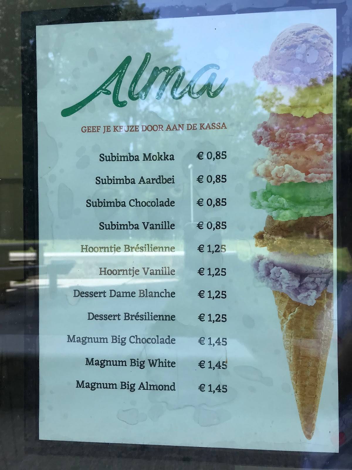 Menu at Alma - ESAT2, Leuven
