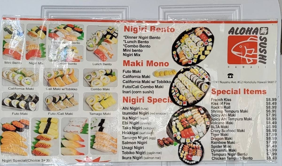 Menu at Aloha Sushi Nuuanu restaurant, Honolulu, Nuuanu Ave #G2