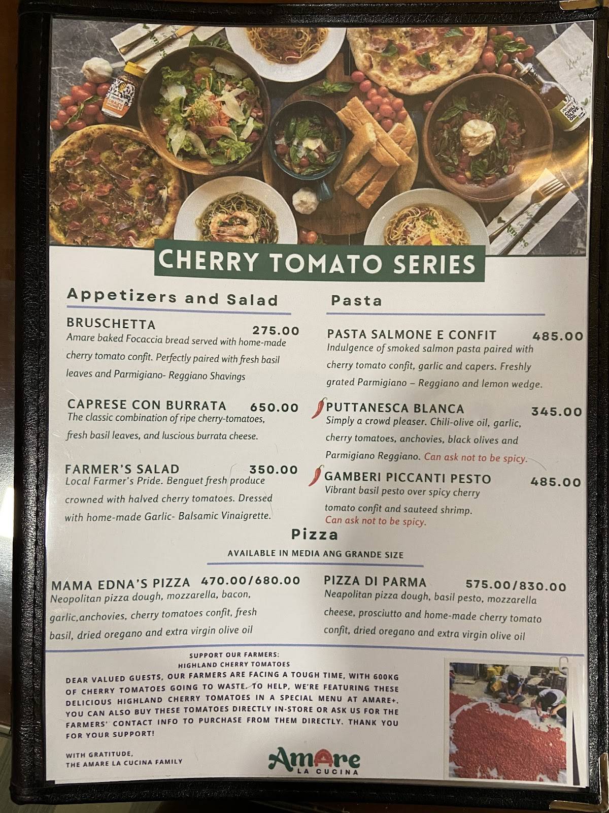 Menu at Amare La Cucina restaurant, Baguio