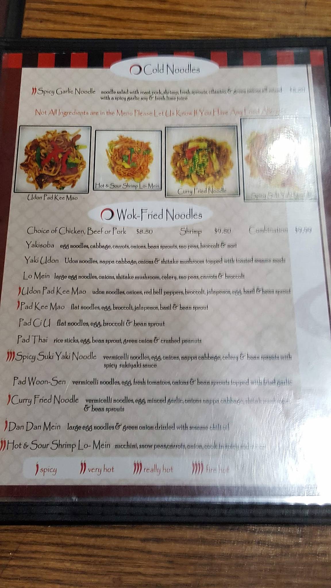 Menu at Ichiban restaurant, Amarillo
