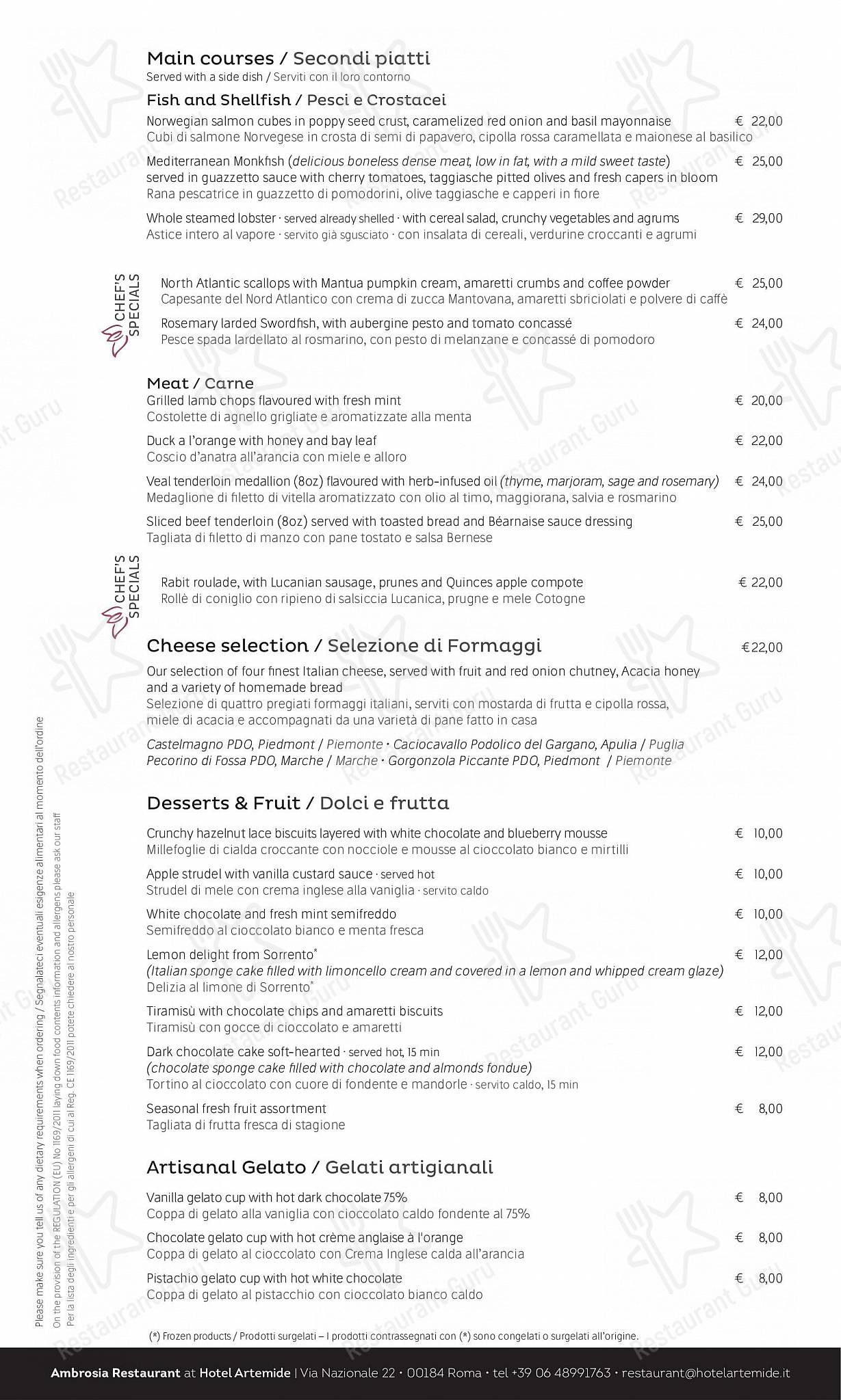 Menu da Ambrosia Rooftop Restaurant & Bar, Roma