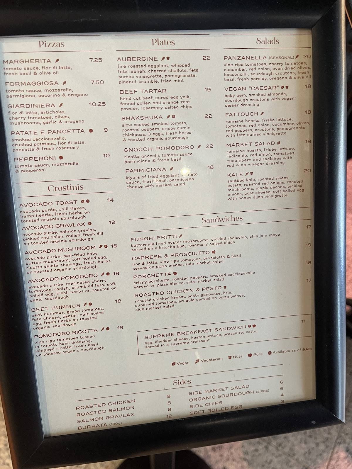 Menu au Amea Café, Montréal