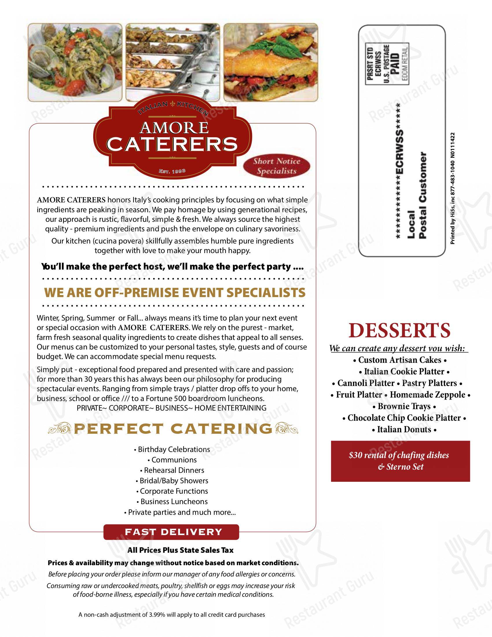 Menu at Amore Pizzeria & Italian Kitchen - Katonah, Katonah