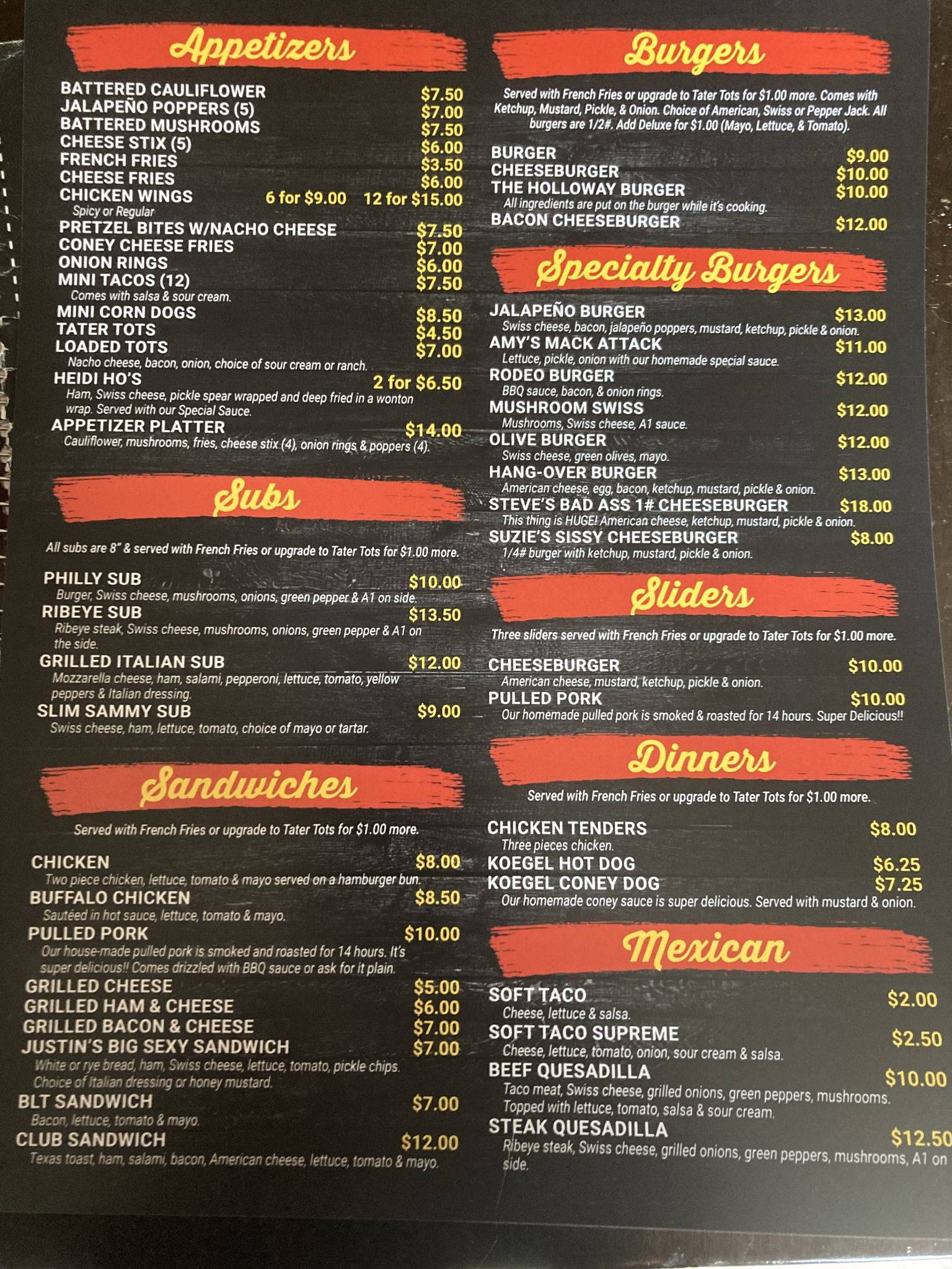 Menu at Amy's Downtown Reservoir pub & bar, Columbiaville