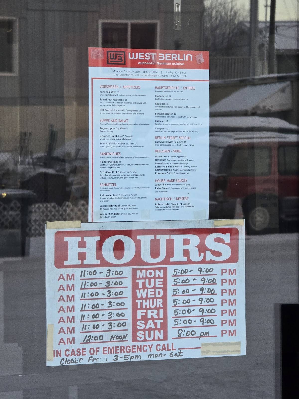 Menu at West Berlin restaurant, Anchorage