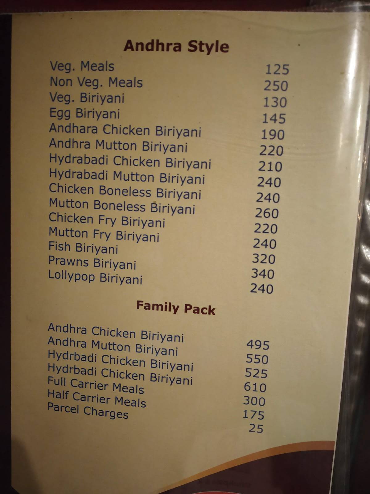 Menu at Andhra Ruchulu, Bengaluru, Shop No. 6