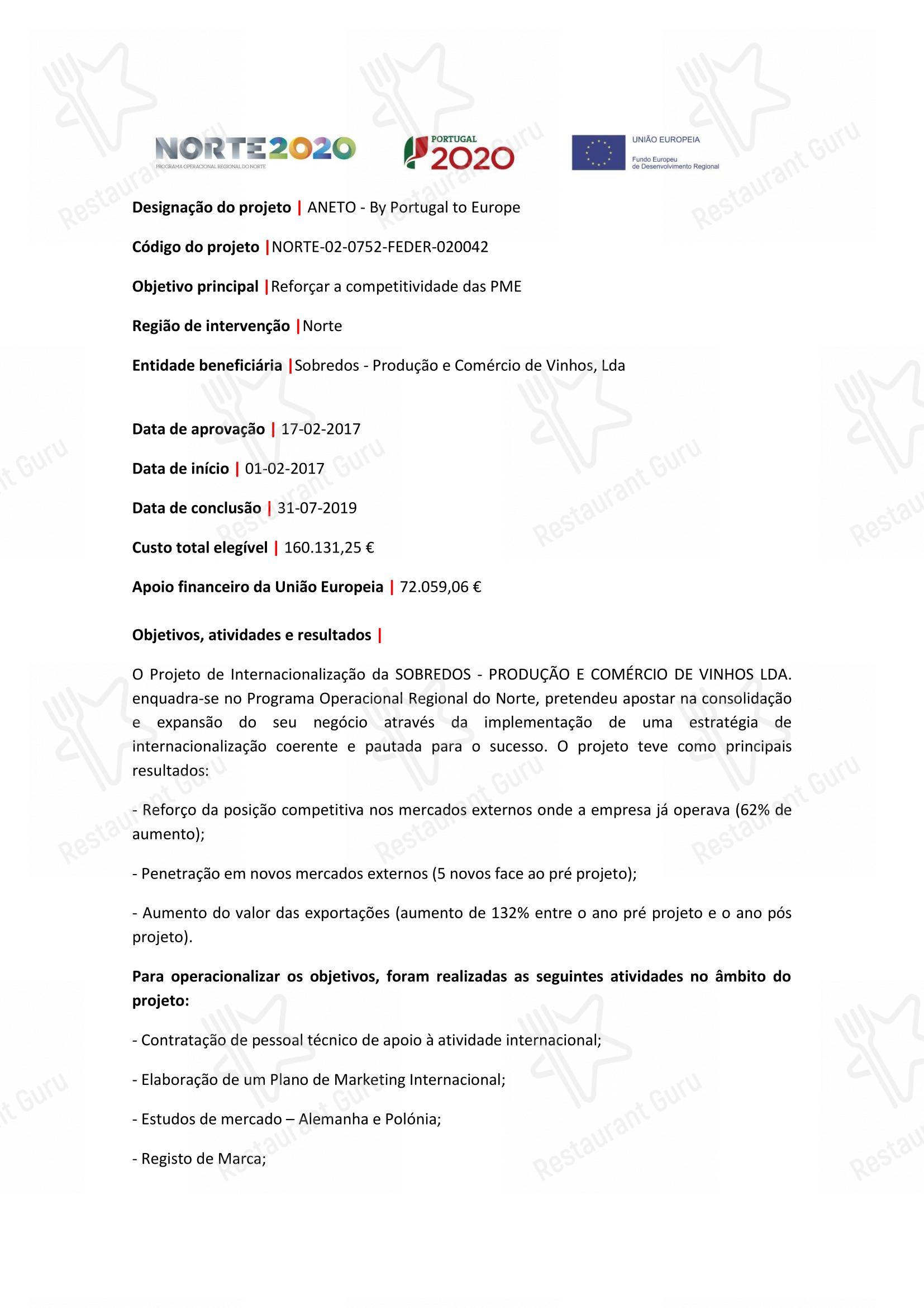 Menu em Aneto & Table pub & Bar, Peso da Régua
