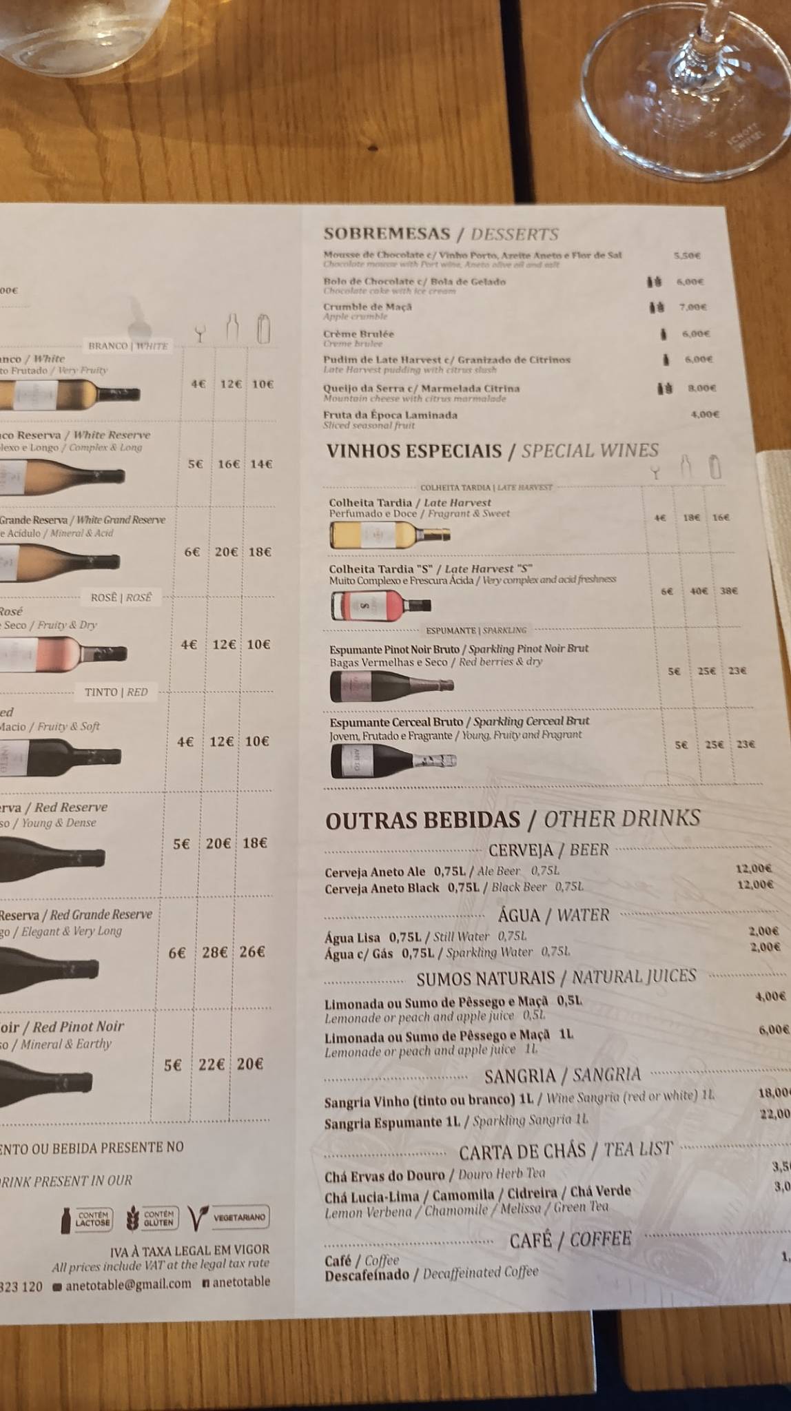Menu at Aneto & Table pub & bar, Peso da Régua