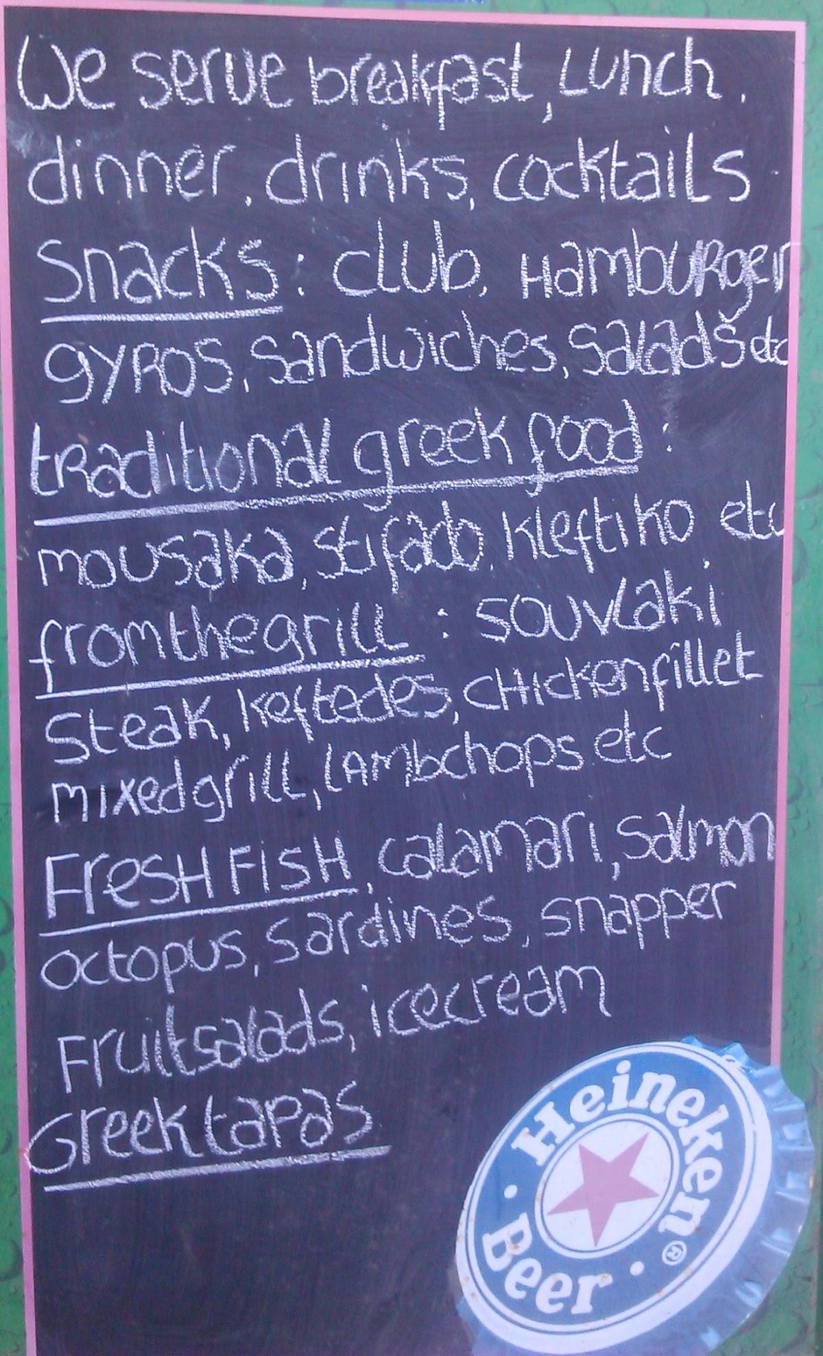 Menu at Angelica's Beach Taverna, Kos, Kos