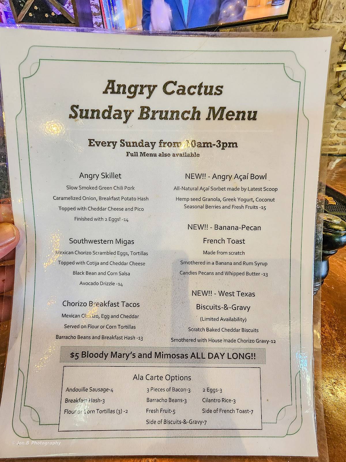 Menu at Angry Cactus pub & bar, San Angelo