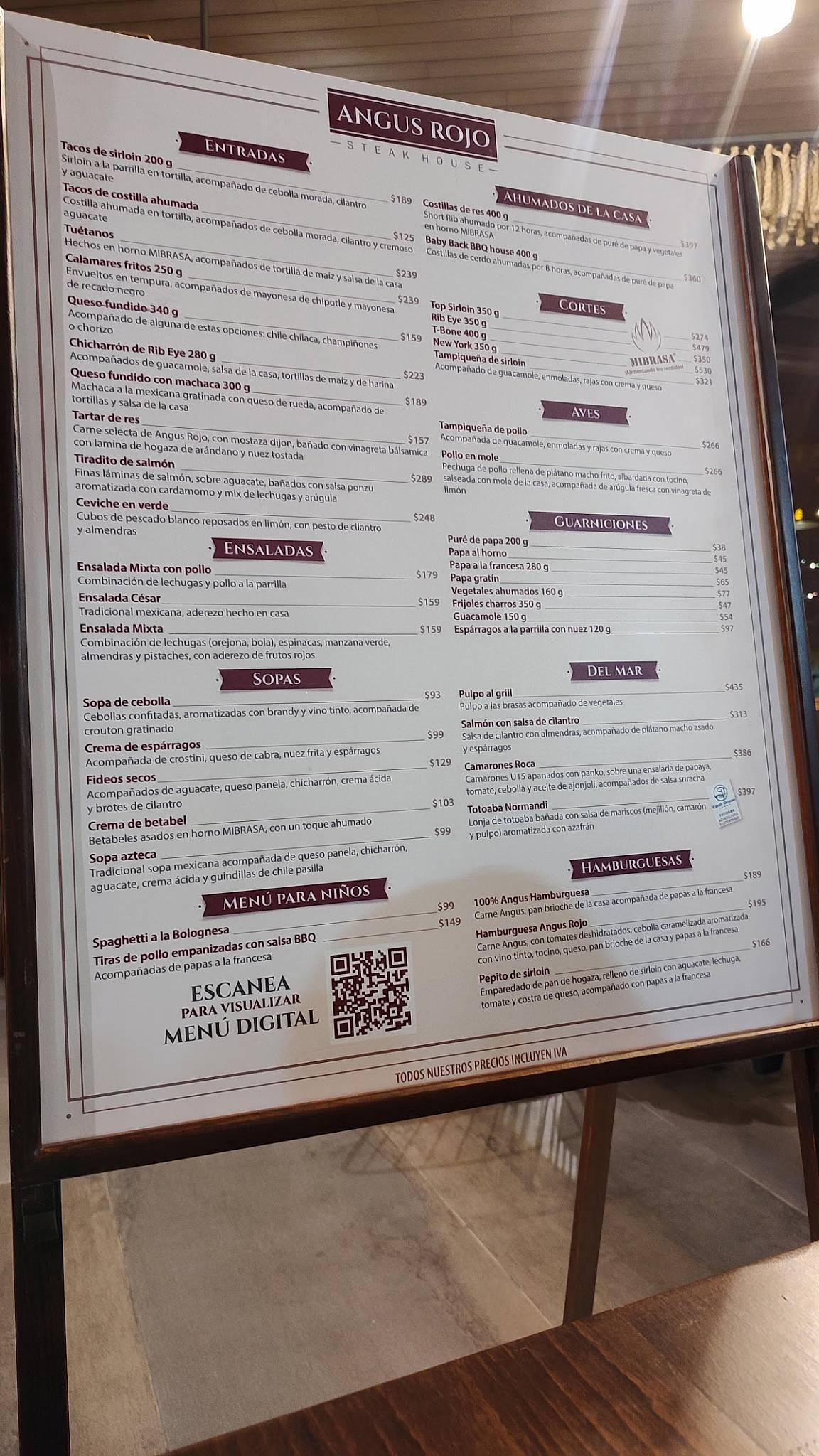 Carta de parrilla Angus Rojo, Ciudad Juarez