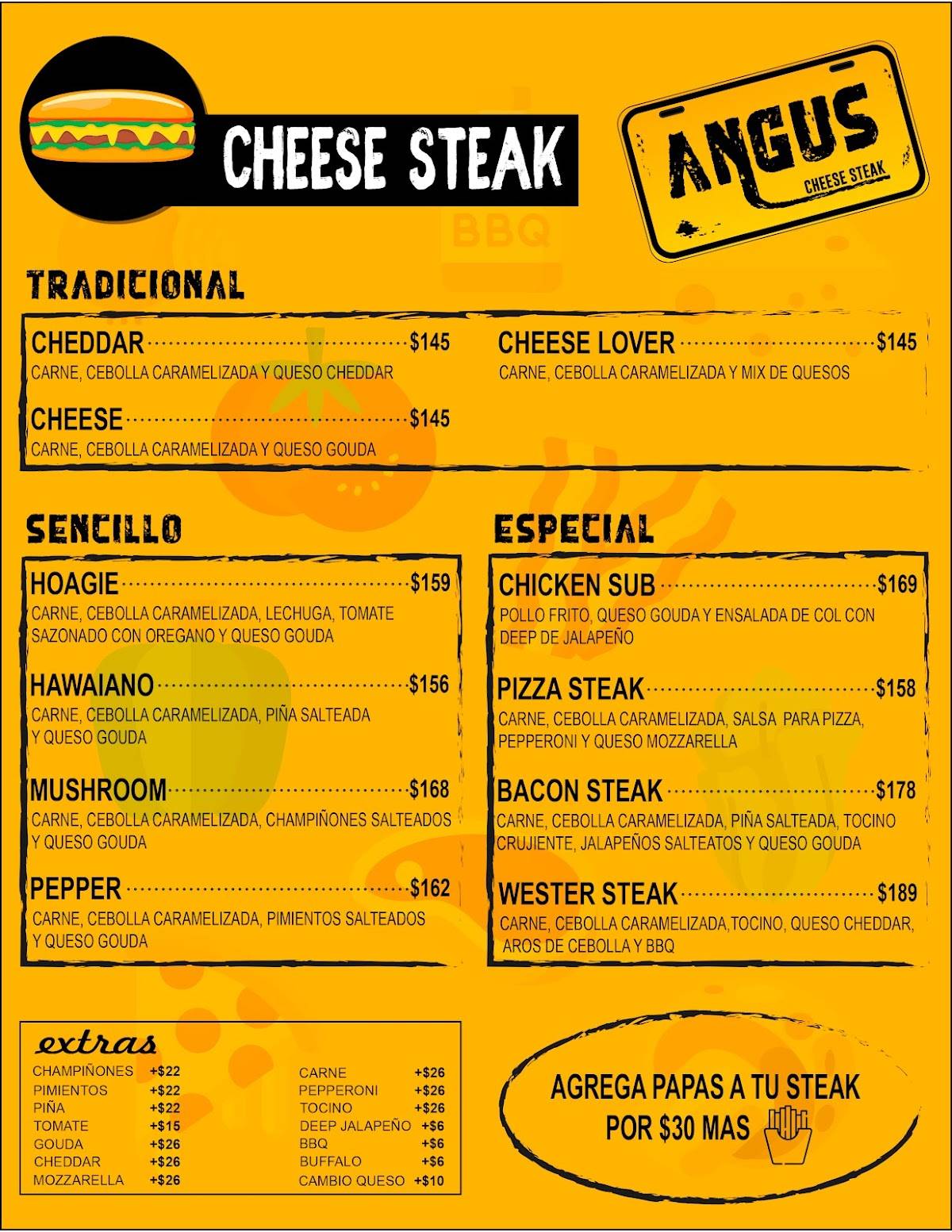 Carta del restaurante Angus cheese steak, Tampico