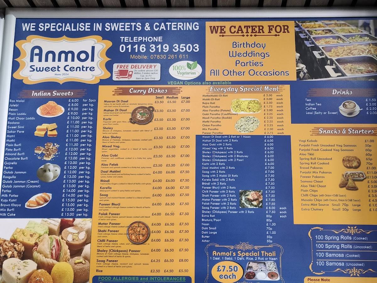 Menu at Anmol Sweet Centre restaurant, Leicester