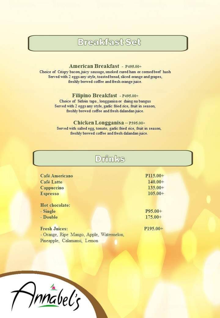 Menu at Annabel's restaurant, Quezon City, 194 Tomas Morato Avenue