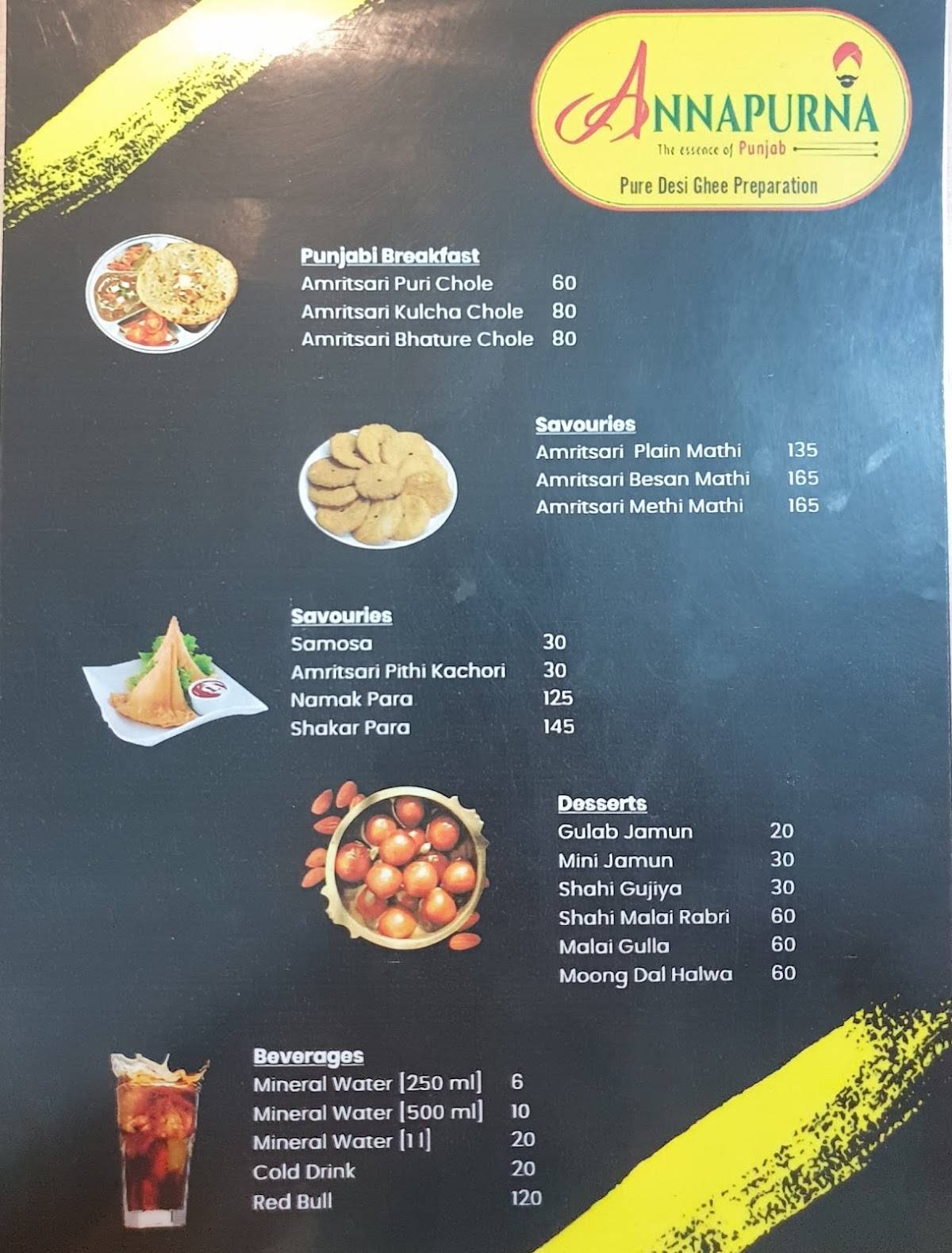 Menu at Annapurna : The Essence Of Punjab, Bengaluru