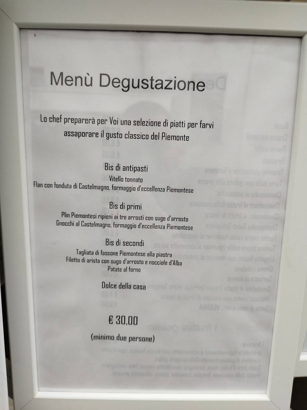 Menu da Antica Reggia ristorante, Venaria Reale